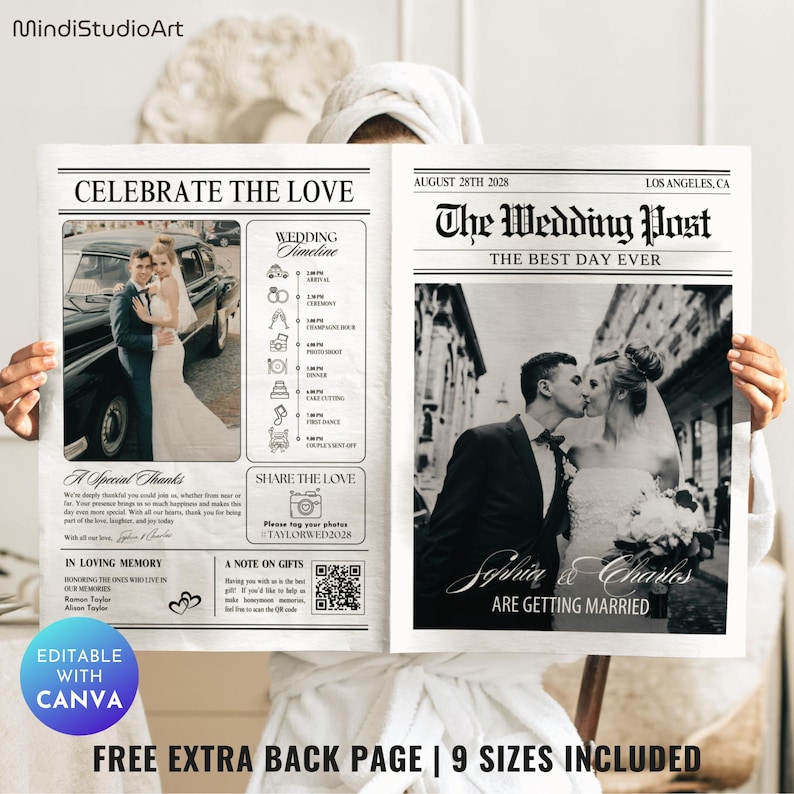 Wedding Newspaper Template With Photo: DIY Itinerary Program (digital ...