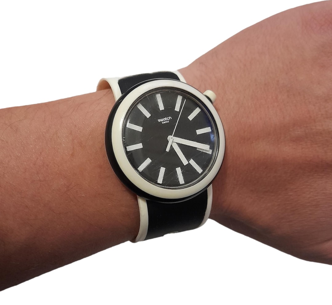 Swatch Swiss Watch Mens White Black Rubber Popiness - Etsy