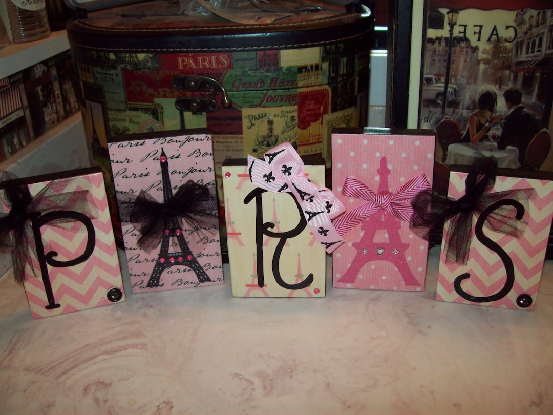 Pink Chevron PARIS Letter Blocks, Eiffel Tower, Paris Decor, Paris ...