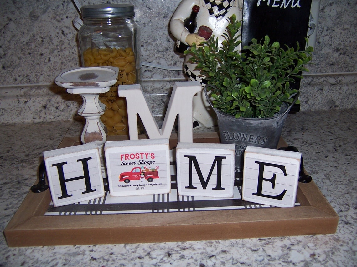 Interchangeable Home Blocks Home Sign Tiered Tray Decor | Etsy