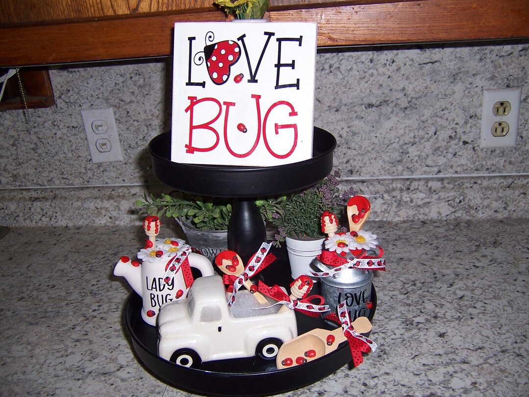 Ladybug Mini Milk Can, Tiered Tray Decor, Summer Tray Decor, Lady Bug ...