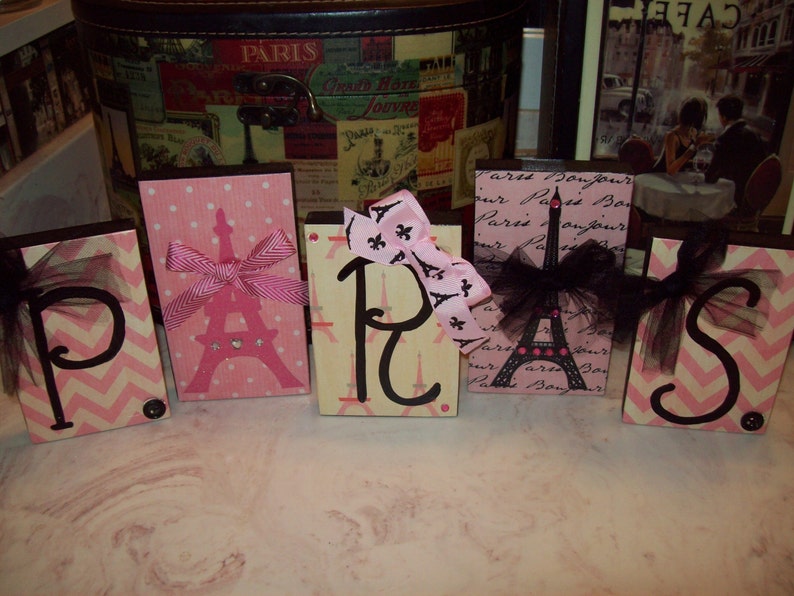 Pink Chevron PARIS Letter Blocks Eiffel Tower Paris Decor - Etsy