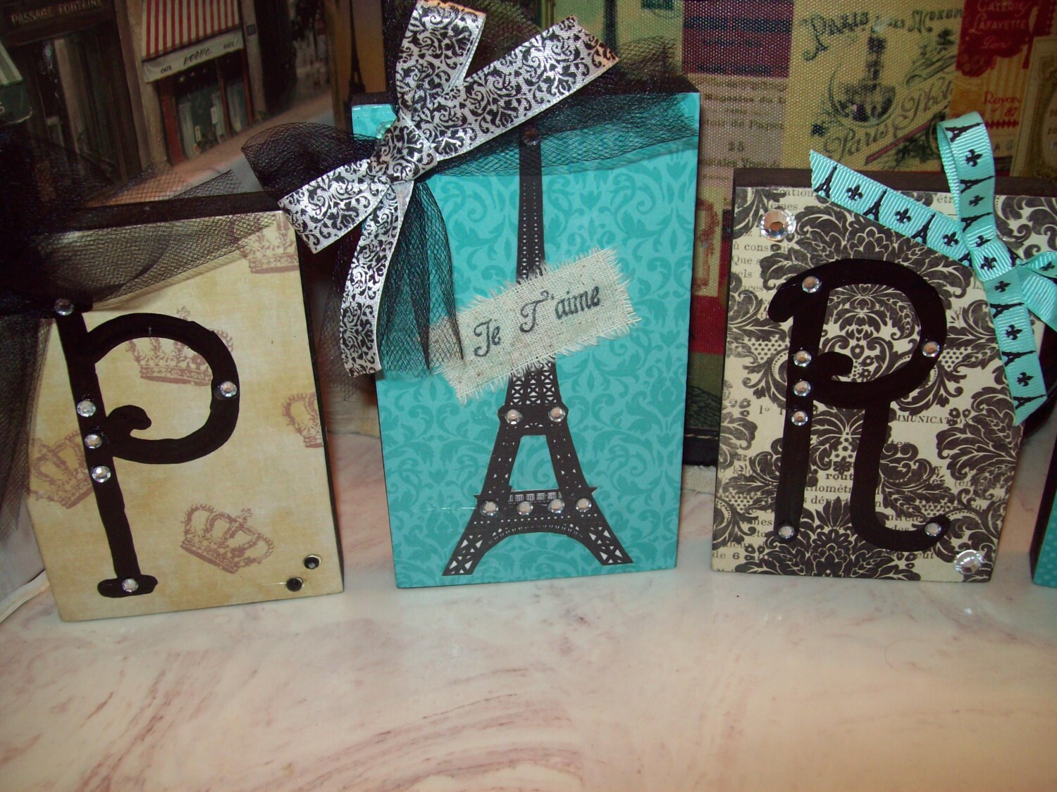 Turquoise Cream Black Paris Letter Blocksparis Decorparis - Etsy