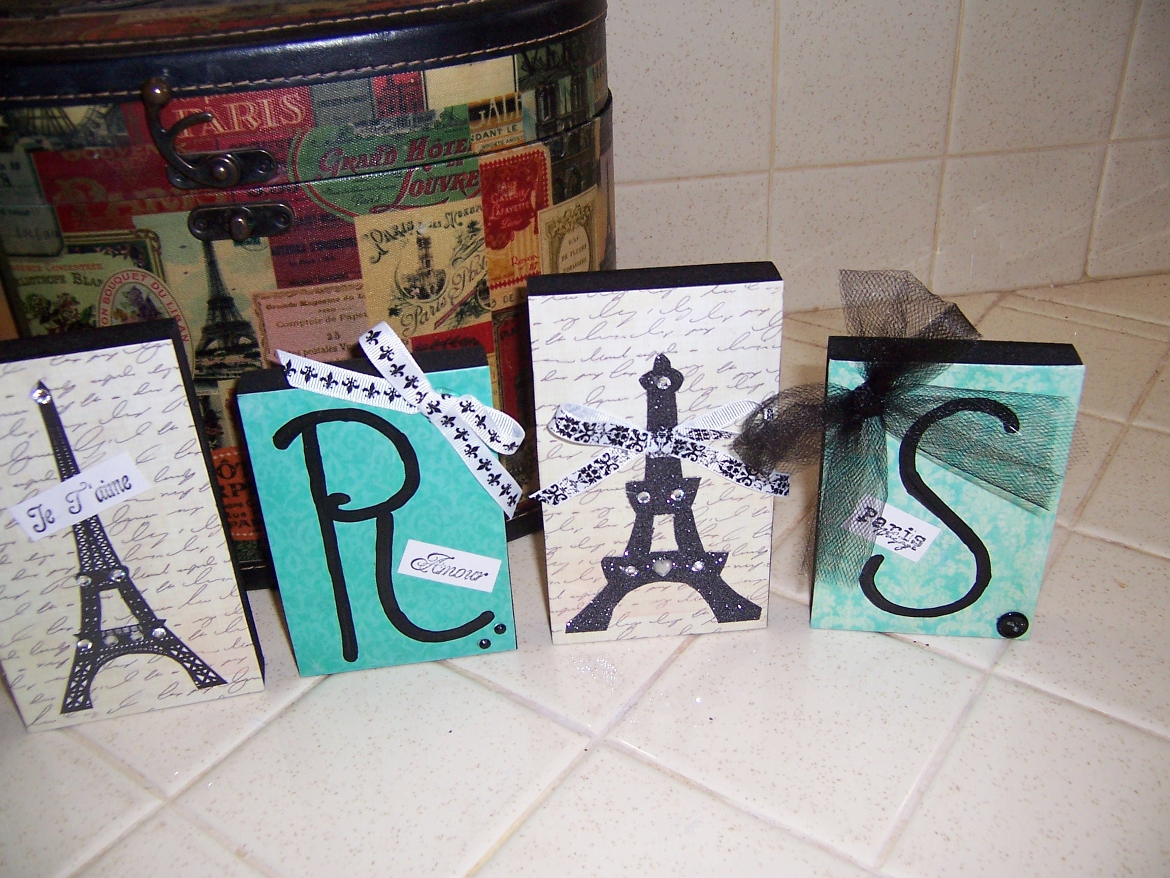 Teal and Black Paris Letter Blockseiffel Towerparis | Etsy