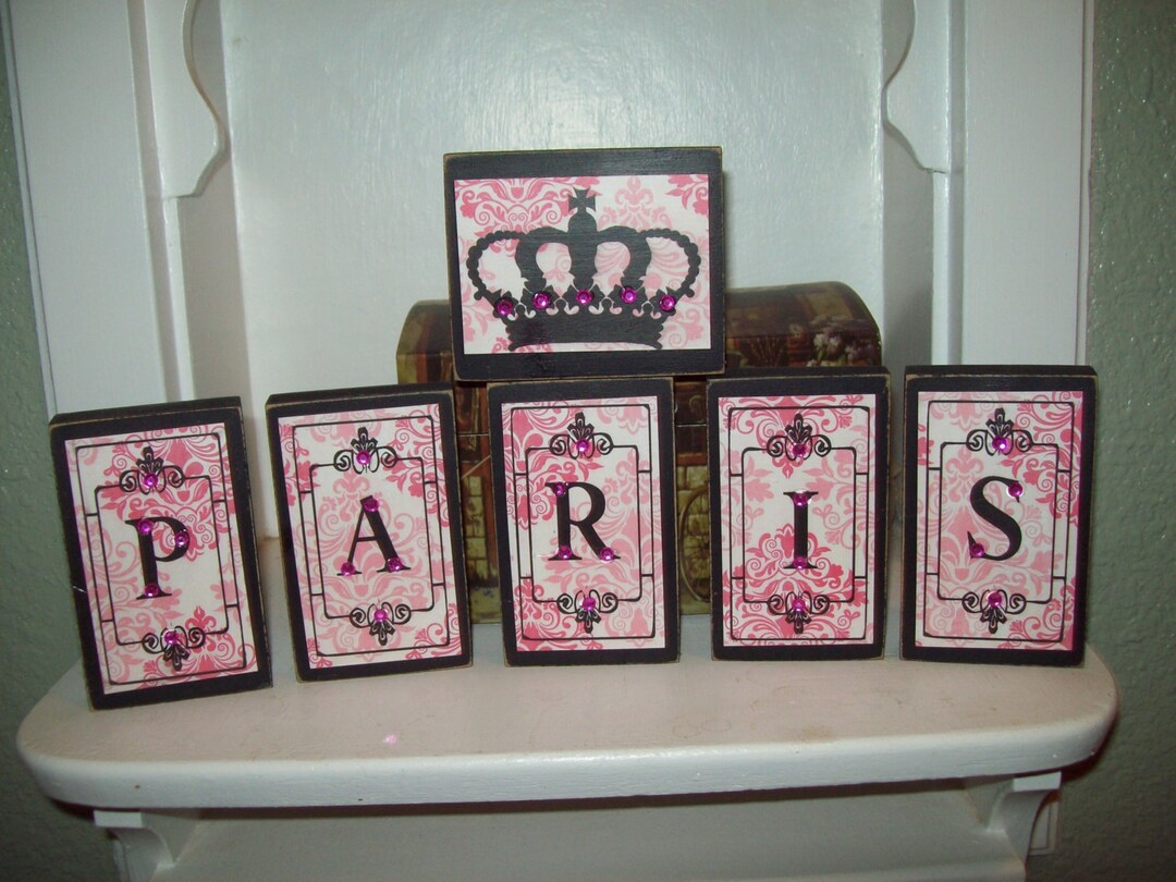 Small Pink and Black Paris Letter Blocks Crown,paris Decor,paris ...