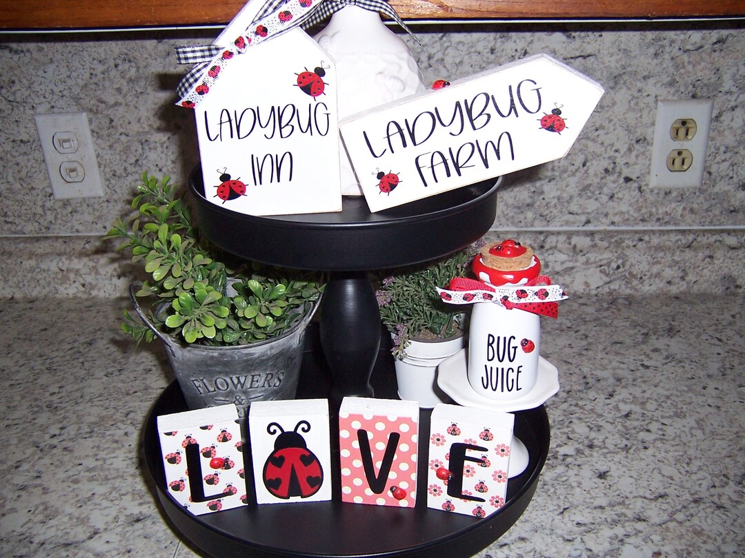Ladybug Mini Bottle, Love Blocks, Tiered Tray Decor, Summer Tray Decor ...