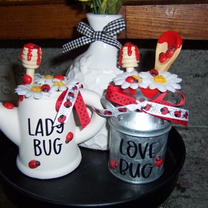Ladybug Mini Milk Can, Tiered Tray Decor, Summer Tray Decor, Lady Bug ...