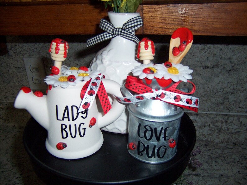 Ladybug Mini Milk Can, Tiered Tray Decor, Summer Tray Decor, Lady Bug ...