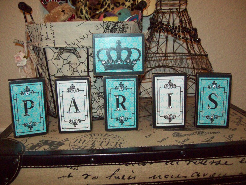 Small teal Paris letter blocks crown Paris decor Paris | Etsy