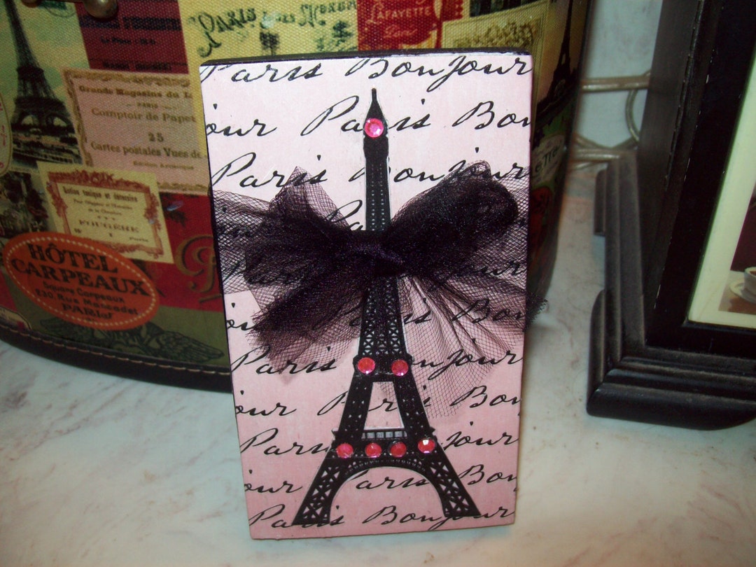 Pink Eiffel Tower Block Sign: Paris Bedroom Decor (6x3.5 Inches) - Etsy