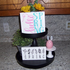 Easter Tiered Tray, Hello Spring Sign, Tiered Tray Decor, Easter Decor ...