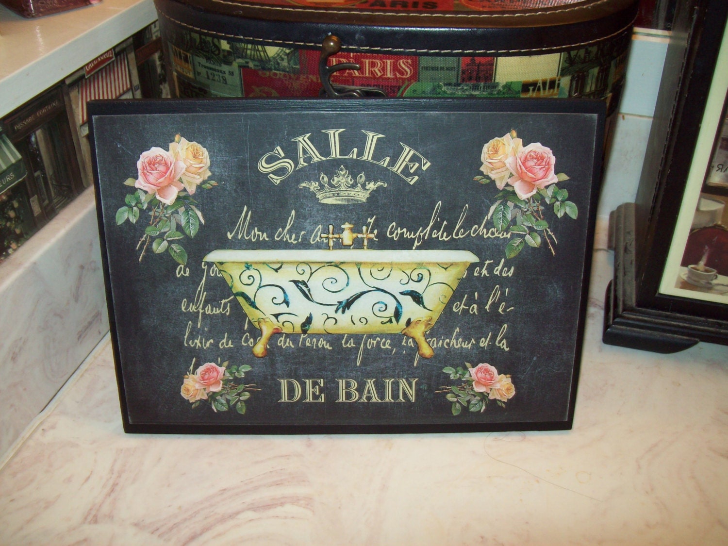 Salle De Bain Large Chalkboard Look Bathroom Sign Paris - Etsy