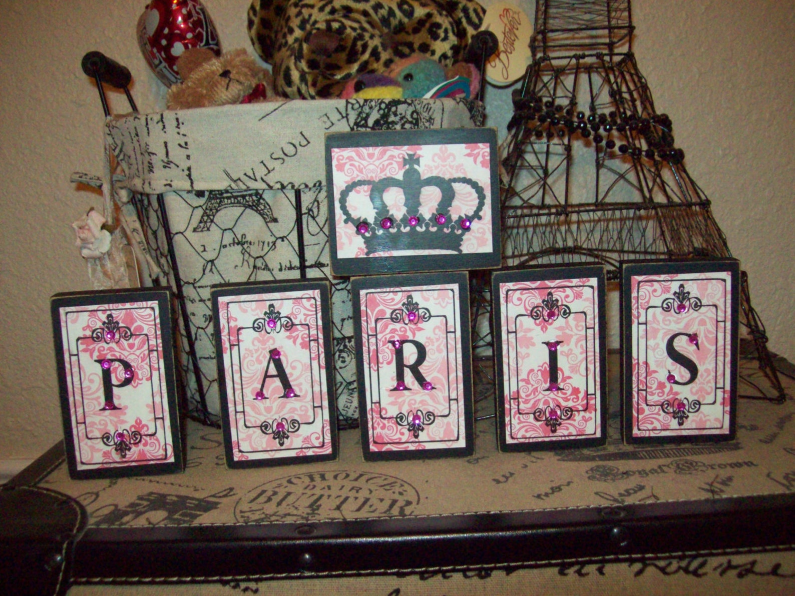 Small Pink and Black Paris Letter Blocks Crown,paris Decor,paris ...