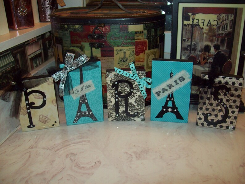 Turquoise Cream Black Paris Letter Blocksparis Decorparis - Etsy