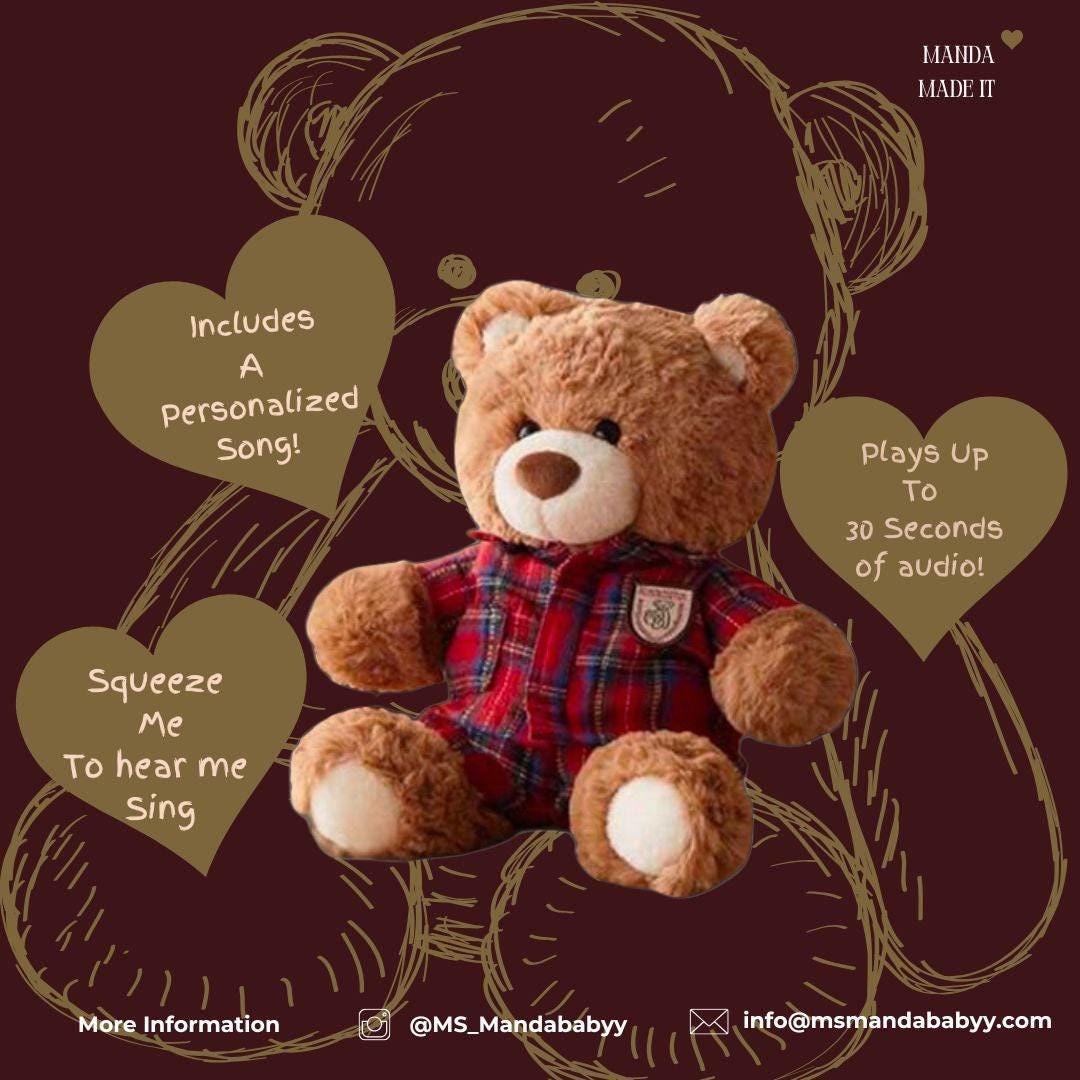 Personalized Singing Teddy Bear- Custom Teddy Bear - Birthday, Baby ...