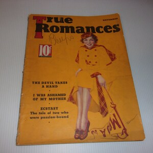 Vintage November 1935 True Romances Magazine, Retro 1930's Romance ...