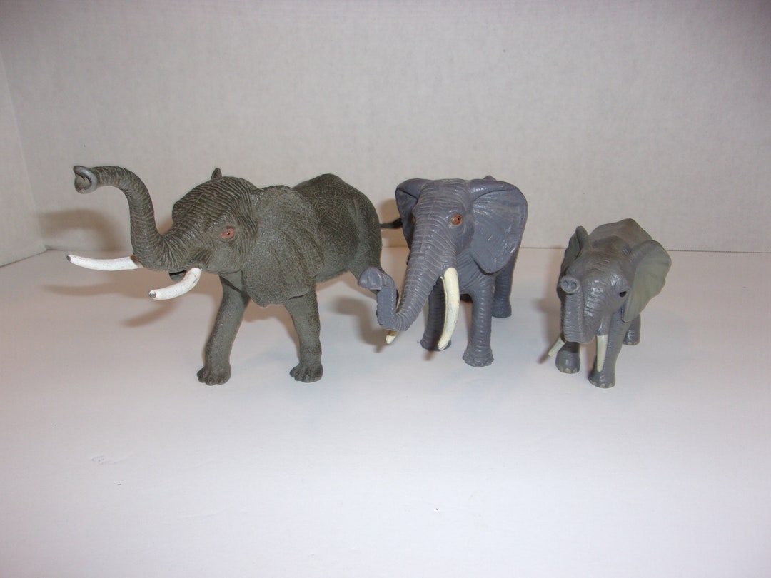 Herd of Vintage Plastic Elephants in Different Poses Tusks, Decorative ...