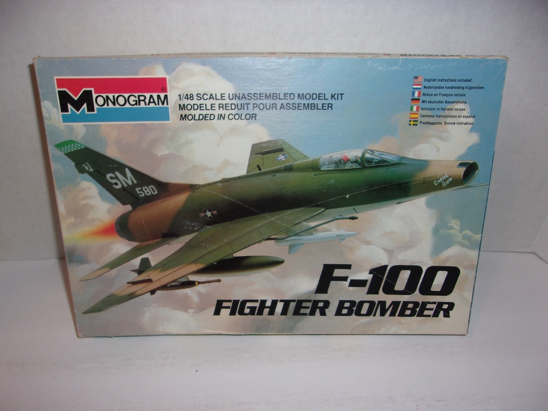 Vintage 1981 F-100 Fighter Bomber, Monogram Unbuilt Model Kit, 1:48 Scale, 5424, Collectible ...