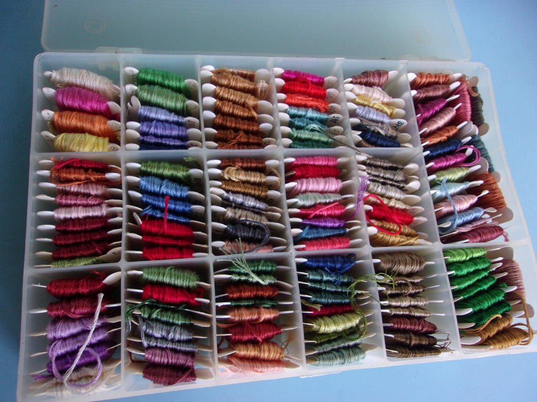 Plastic Container of Embroidery Floss, Assorted Colors, Stitches ...