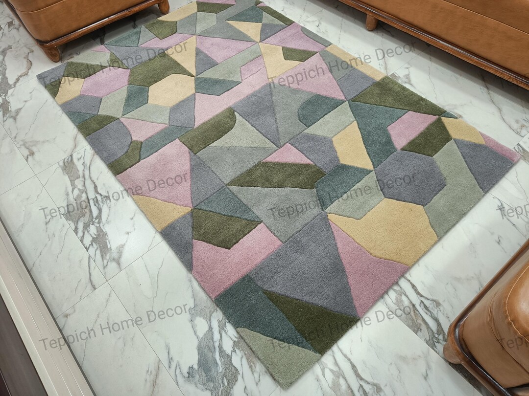 Multicolor Triangle Design Hand Tufted Handmade Rugs, Cut Pile Carpet ...