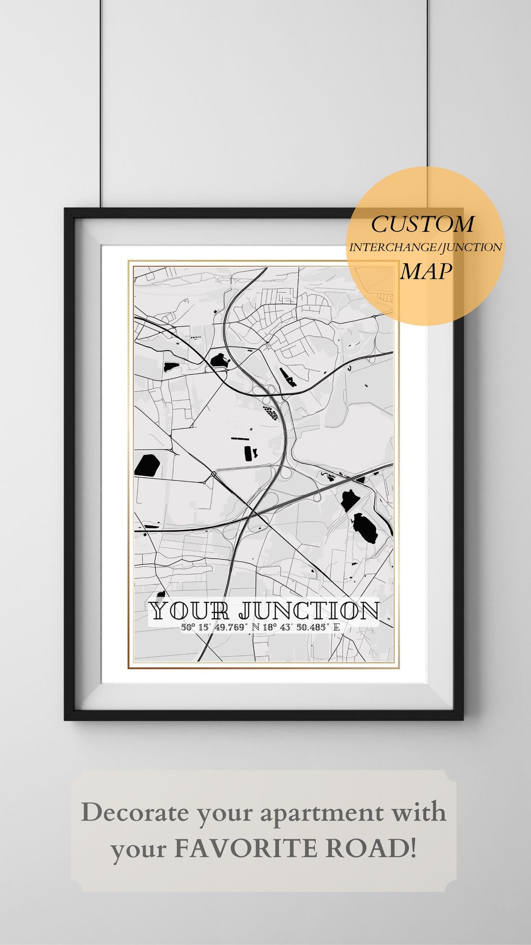 Personalized Road Junction Map Poster - Custom City or Highway Wall Art ...