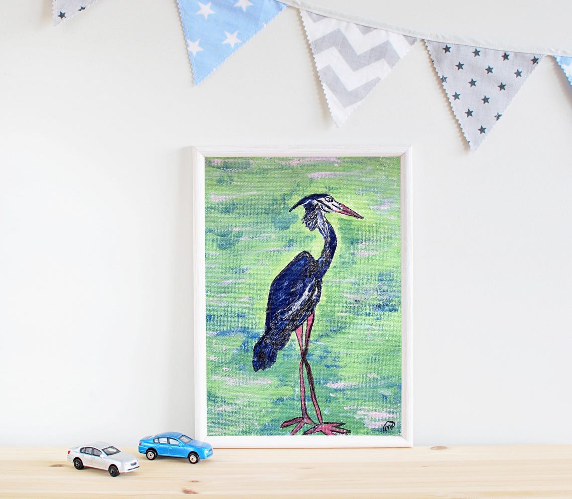 Quirky Bird: Blue Heron - Digital Art - Etsy