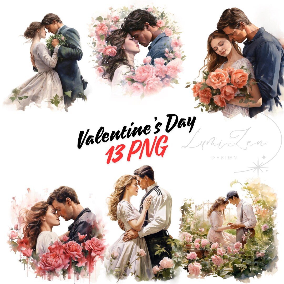 Valentines Day Romance PNG Set, Sweet Valentine PNG, Love Clipart, Cute ...