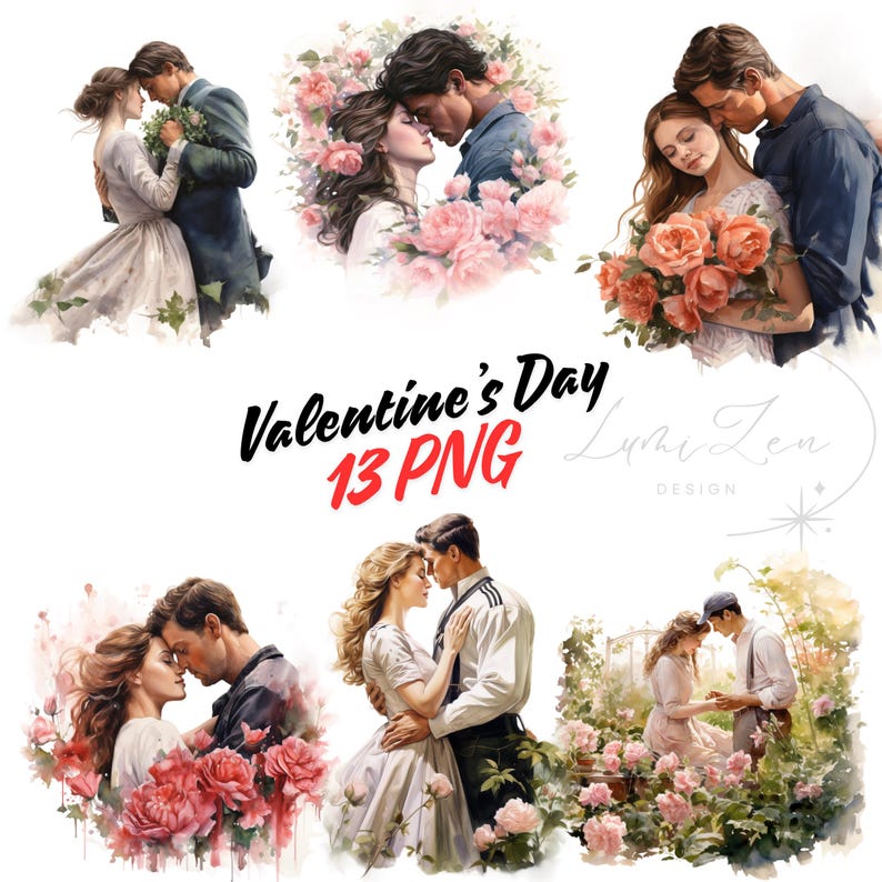 Valentines Day Romance PNG Set, Sweet Valentine PNG, Love Clipart, Cute ...