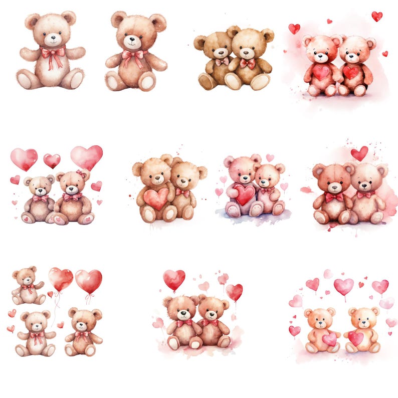Valentines Day Teddy Bears Clipart Set, Sweet Valentine PNG, Love ...