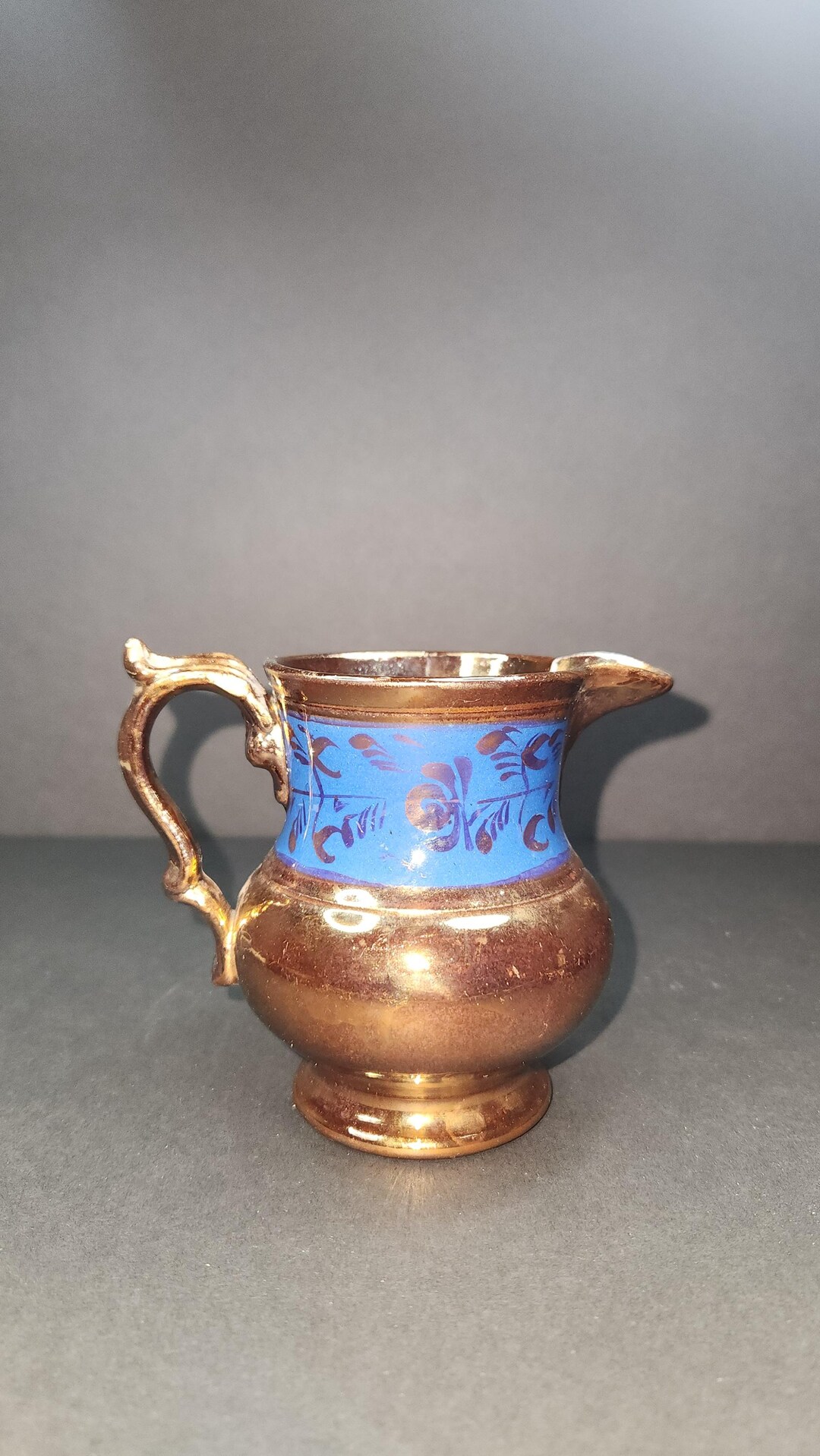 Vintage Copper Lusterware Creamer: England Staffordshire Iridescent ...