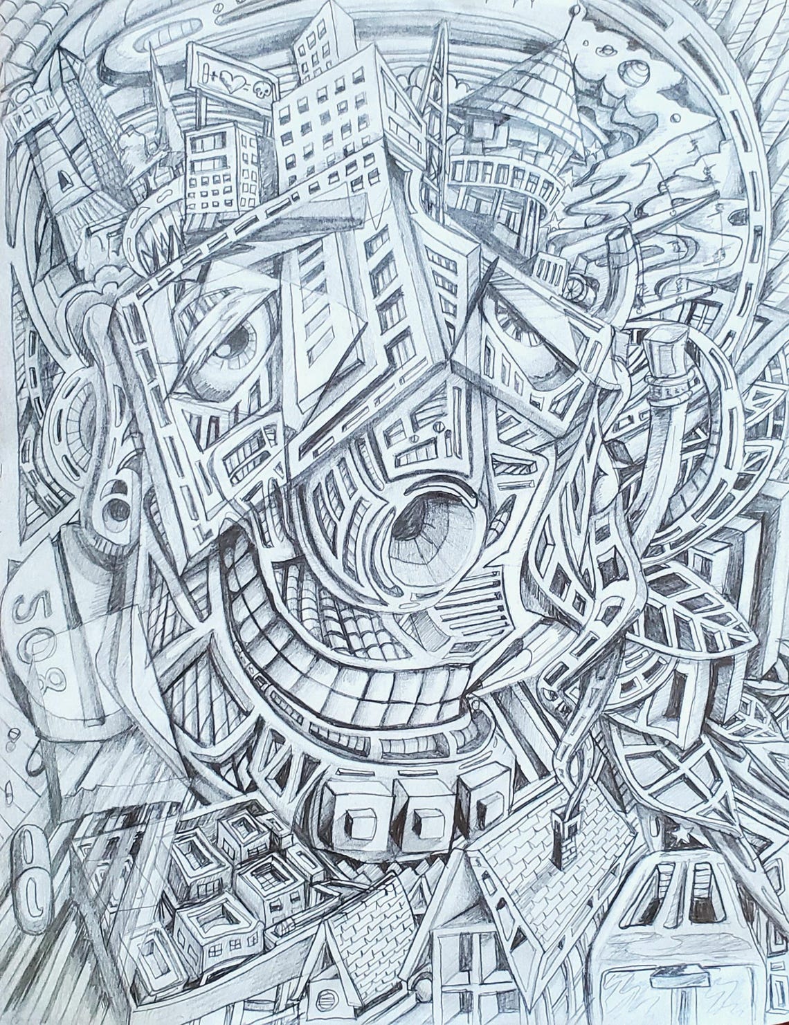 Metropolis Face-graphite Pencil -watercolor Paper. 2022 - Etsy