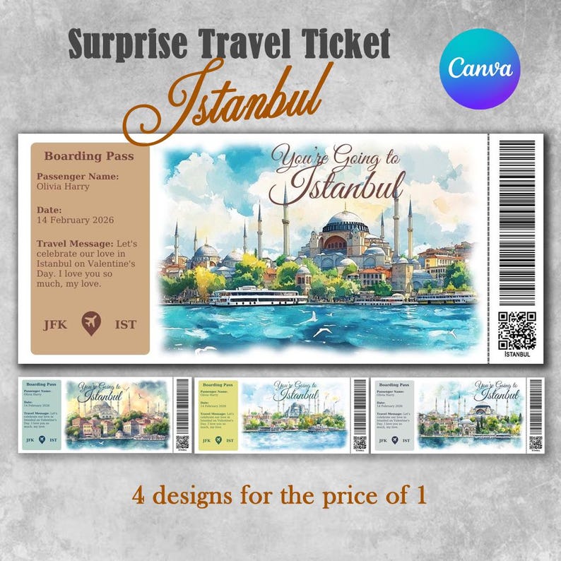 Editable Istanbul Flight Ticket Template – Surprise Trip Gift – Digital ...
