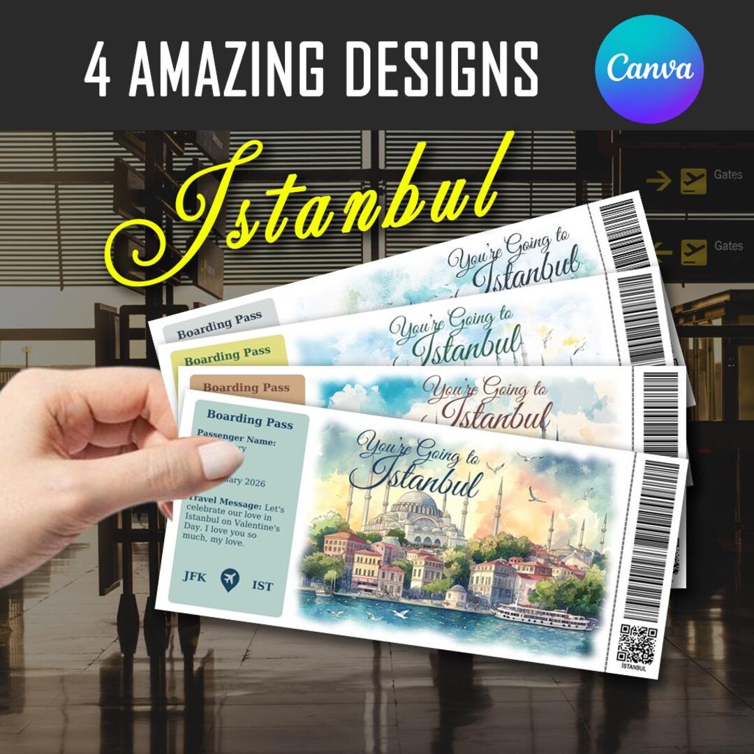 Editable Istanbul Flight Ticket Template – Surprise Trip Gift – Digital ...