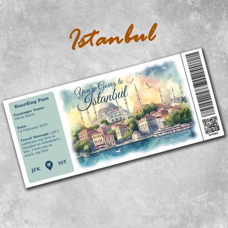 Editable Istanbul Flight Ticket Template – Surprise Trip Gift – Digital ...