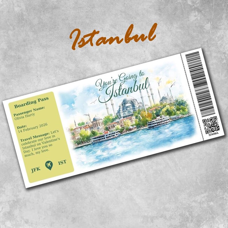 Editable Istanbul Flight Ticket Template – Surprise Trip Gift – Digital ...