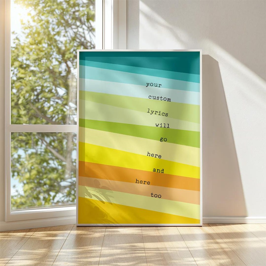 Custom Song Lyric Wall Art Print, Rainbow Music Quote Artwork ...