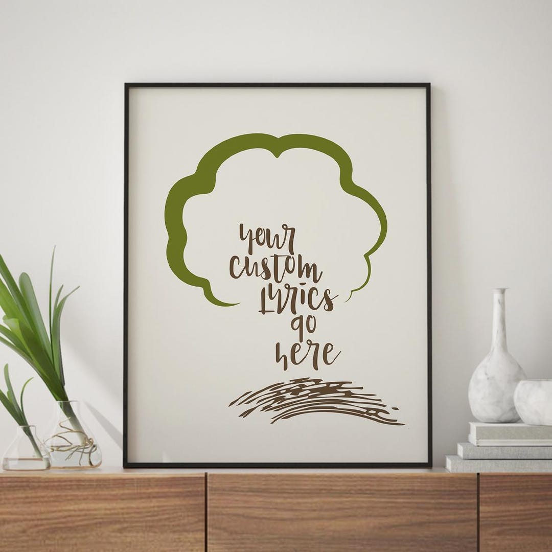Custom Song Lyric Wall Art Print, Modern Music Decor, Tree Artwork for ...