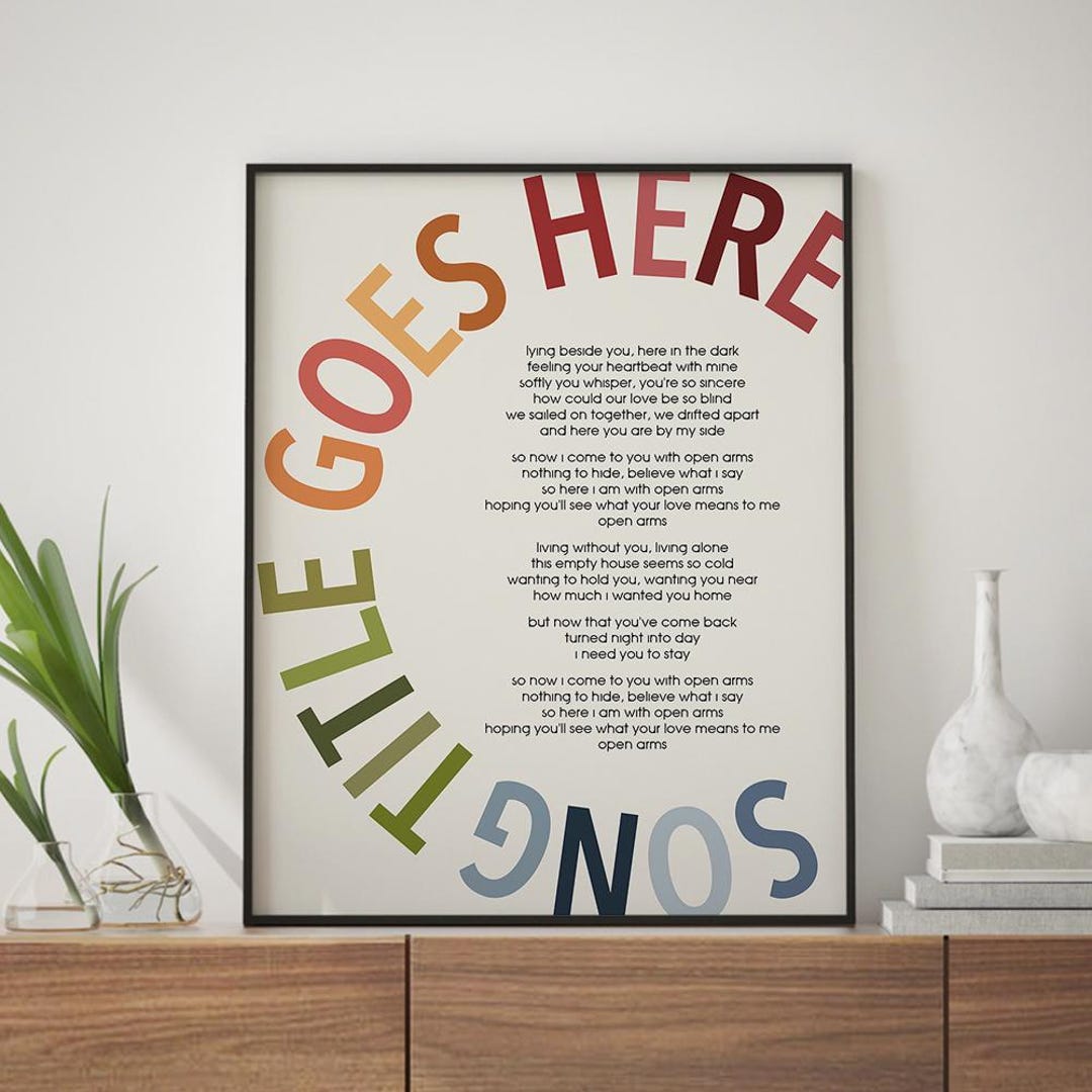 Custom Song Lyrics Wall Art Print - Colorful Personalized Music Poster ...