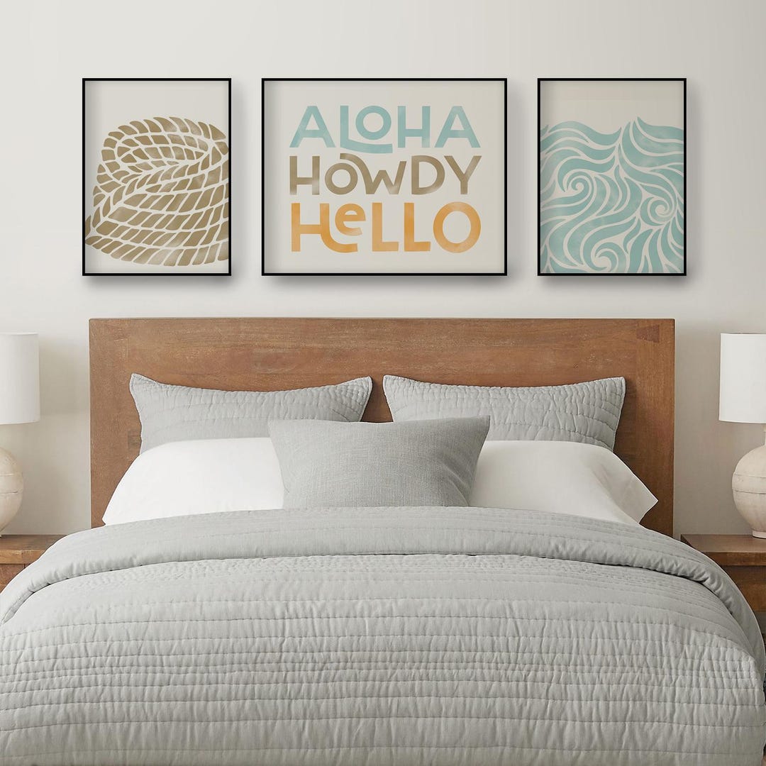 Aloha Howdy Hello Set of 3 Wall Art Prints, Coastal Cowgirl Aesthetic ...