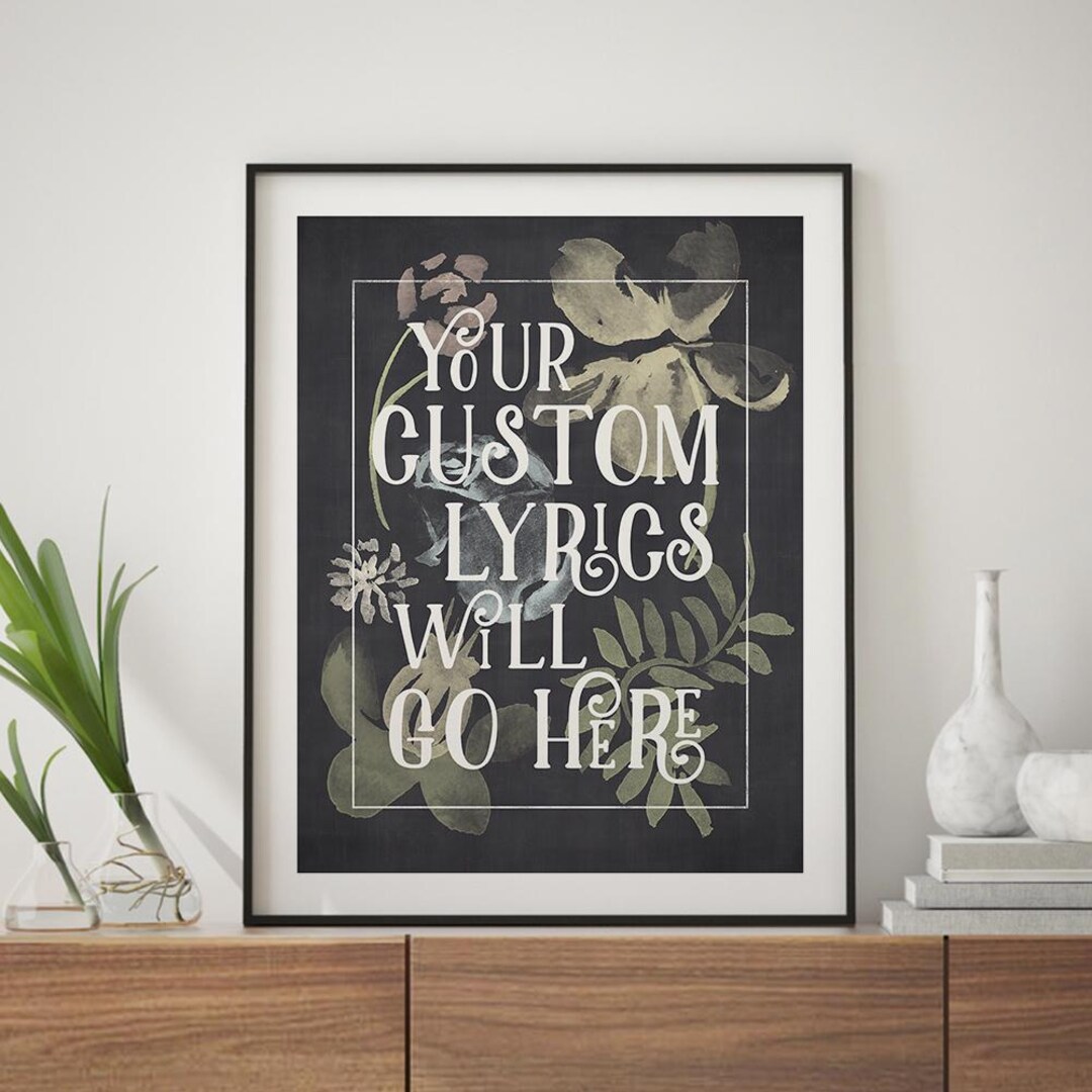 Custom Floral Song Lyric Wall Art Print - Personalized Music Quote ...