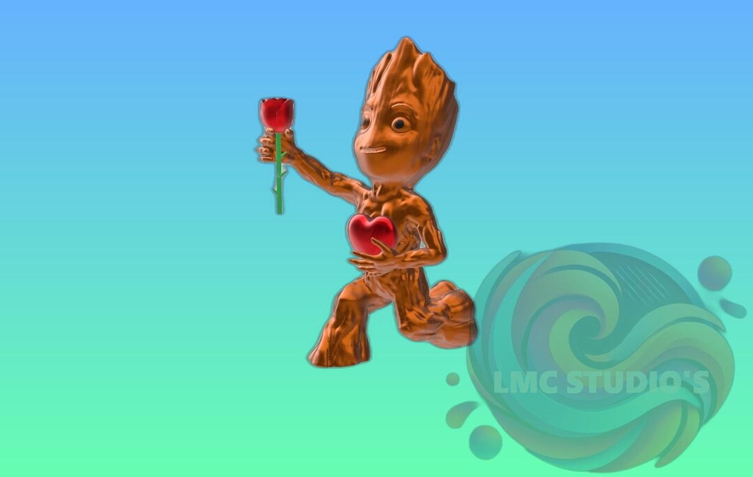 3D Printable Baby Groot Valentines Day With Rose and Heart in STL ...