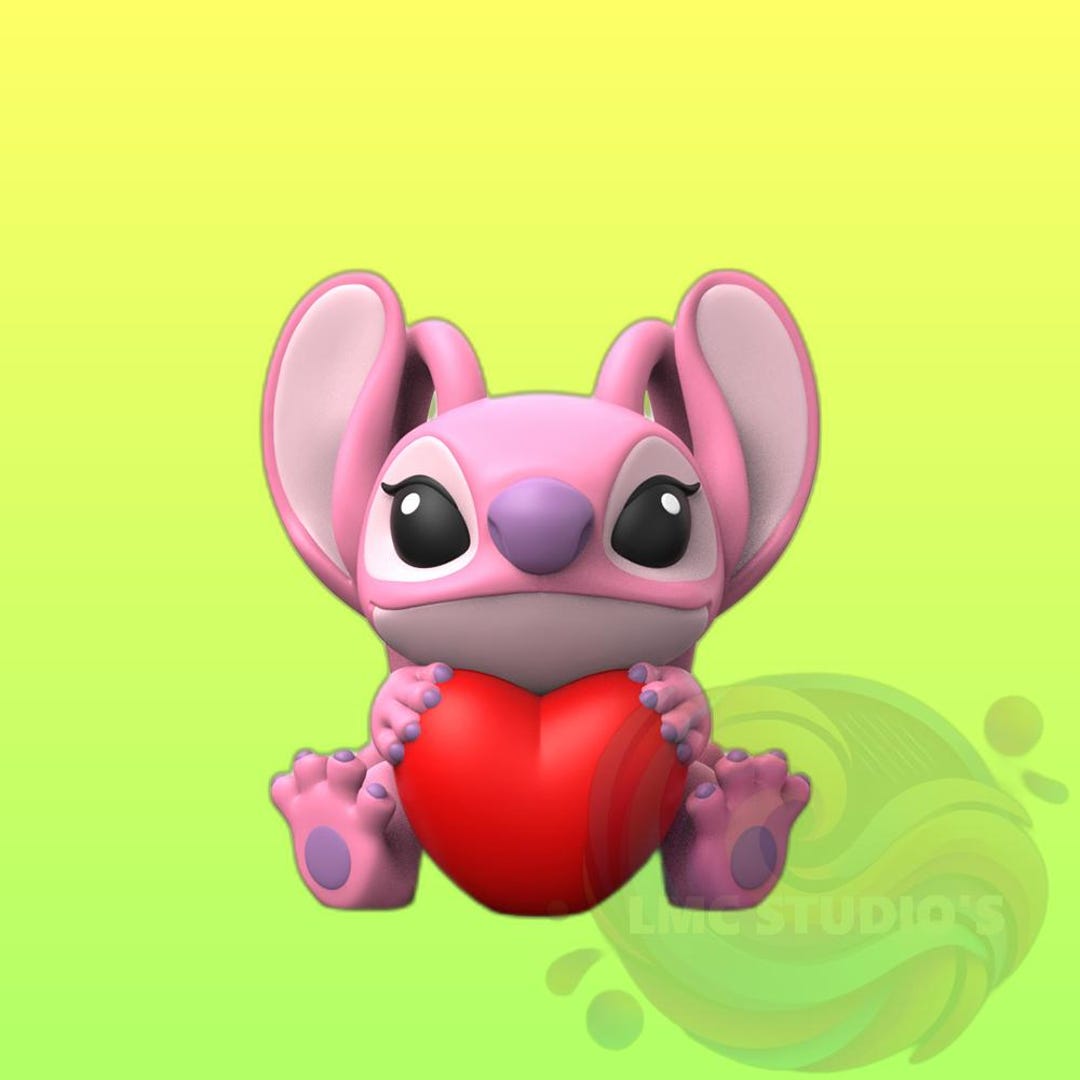 3D Printable Valentine Angel Lilo and Stitch Holding a Heart in 3MF and ...