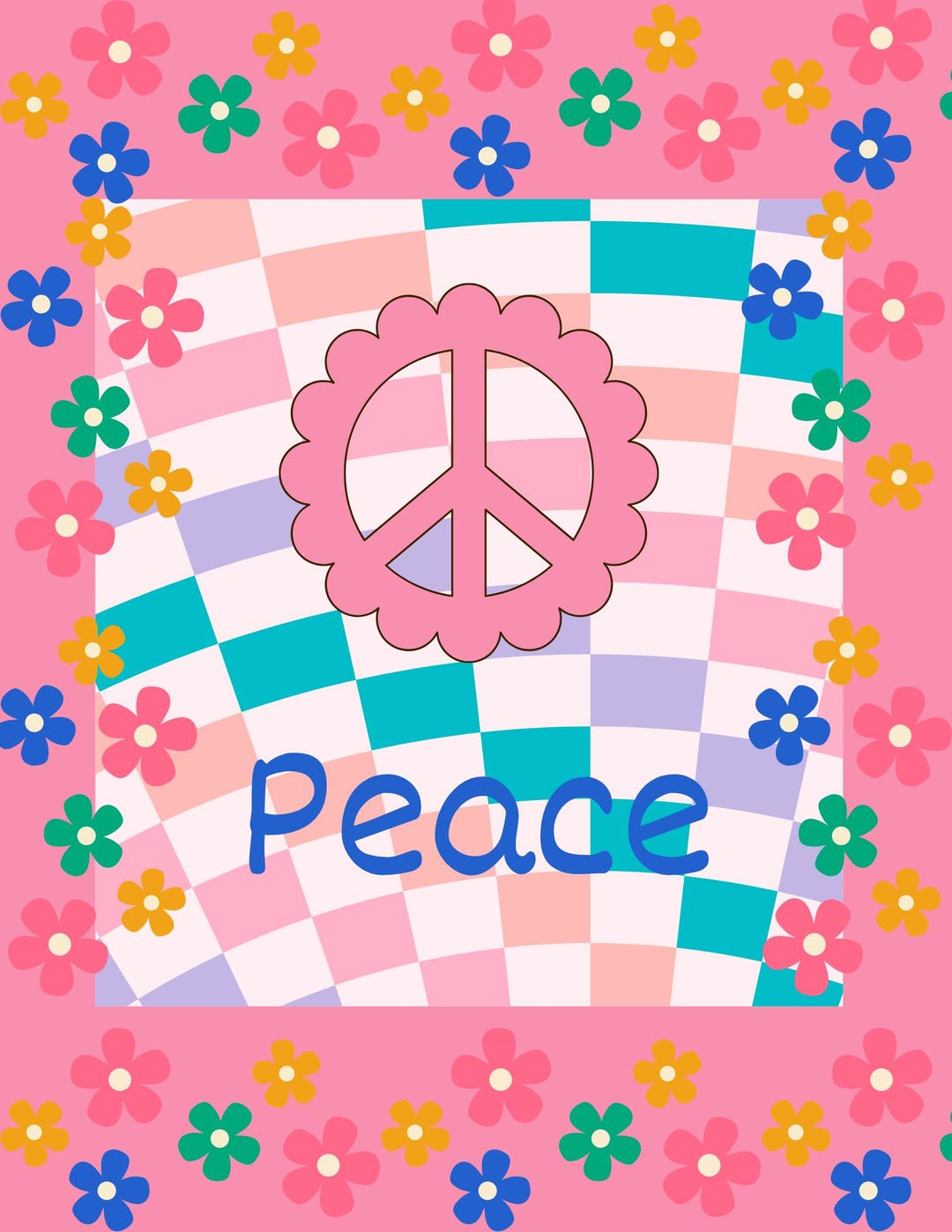 70s Retro Peace Sign Print: Groovy Floral Boho Decor (digital Download ...