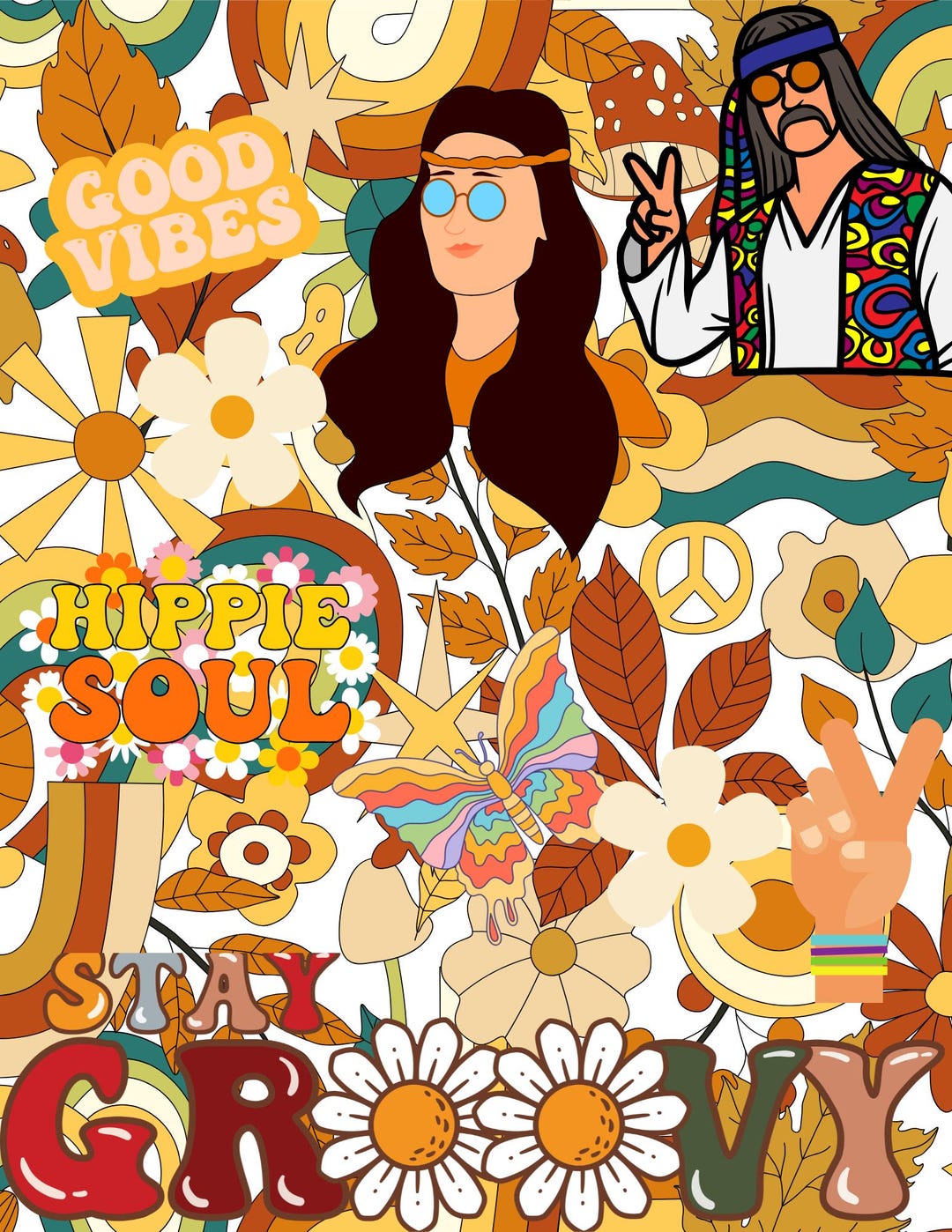 Stay Groovy, Hippie Soul, Peace Sign and Butterfly, Good Vibes Hippie ...