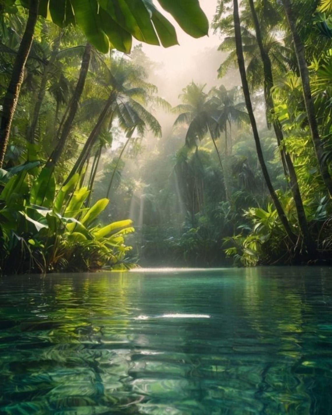 Jungle Wall Art, Lush Tree-lined Stream Scene, Tropical Nature Print ...