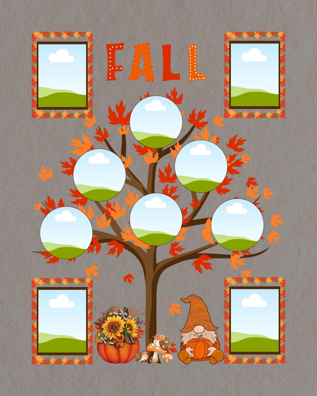 Fall Collage Wall Art: Autumn Tree, Pumpkin, Gnome & Mushrooms (16x20 ...