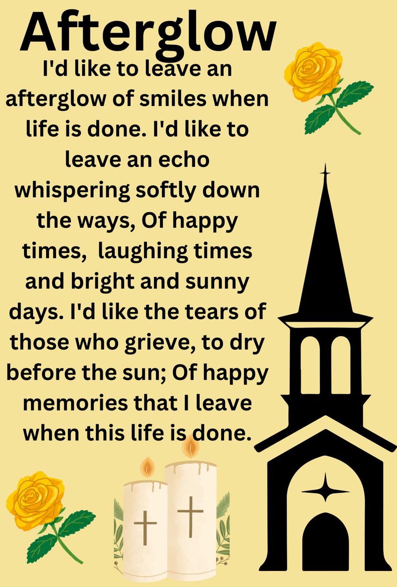 Afterglow Poem Printable Poster, 8.5 X 11" Memorial Wall Art, Sympathy ...