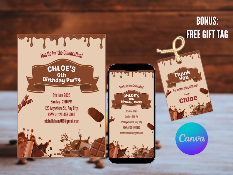 Instant Download Chocolate Design Birthday Invitation Template ...