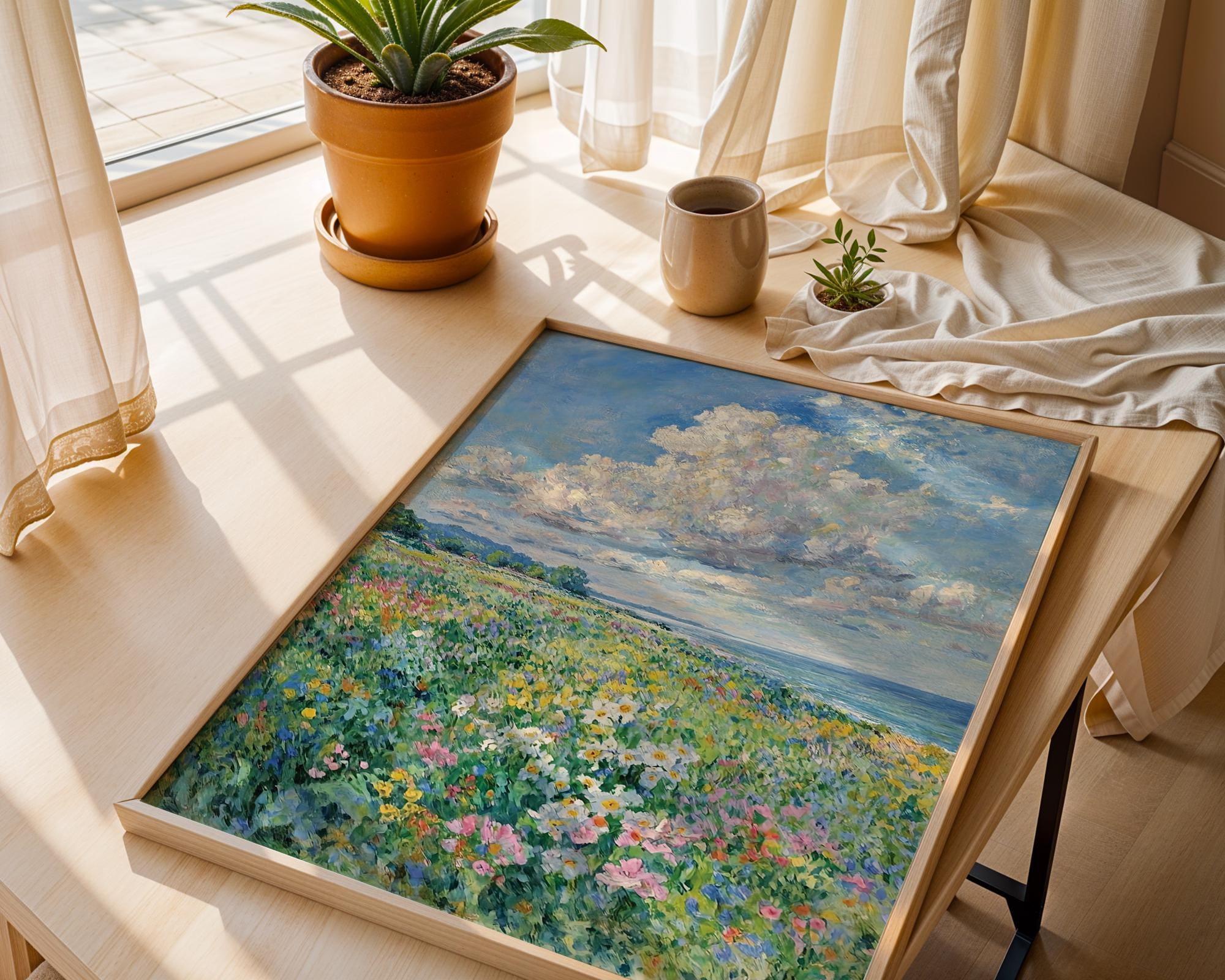Impressionist Wildflower Meadow Seascape, Monet Print Style, Floral ...