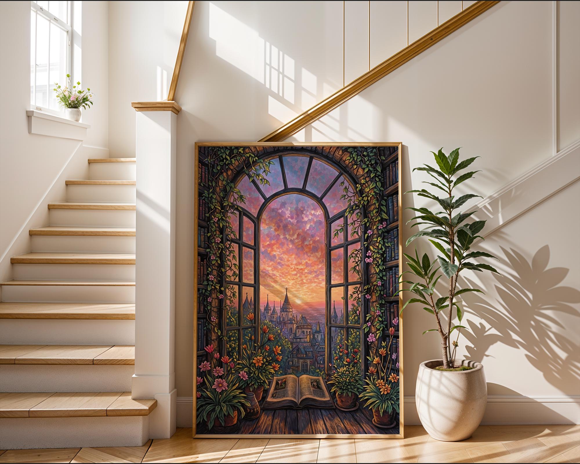 Fairytale Castle Sunset Print, Fantasy Window View, Bookish Wall Art ...